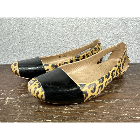 CROCS | Shoes | Crocs 2345 Sienna Leopard Print Shiny Flats Closed Toe ...